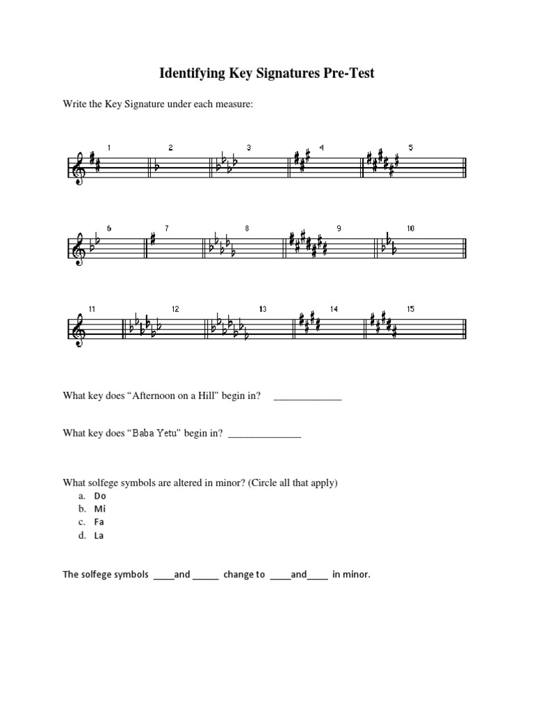 Key Signature Identification Quiz | PDF