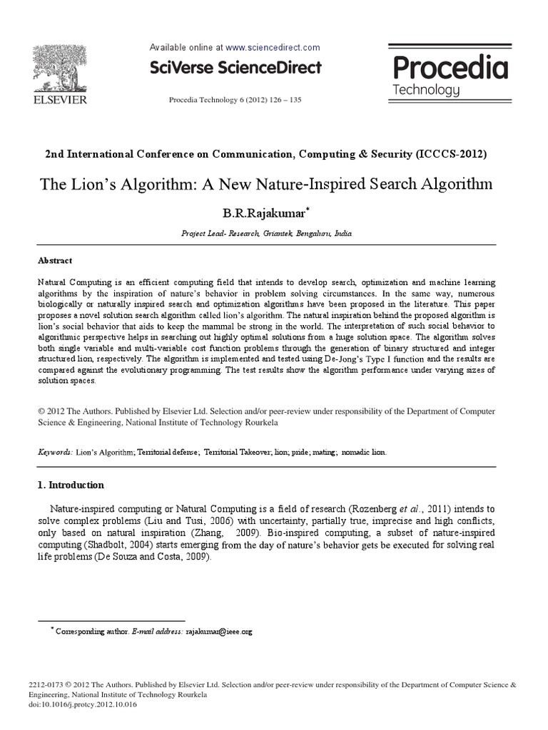 The Lions Algorithm A New Nature-Inspired Search PDF | PDF | Lion ...