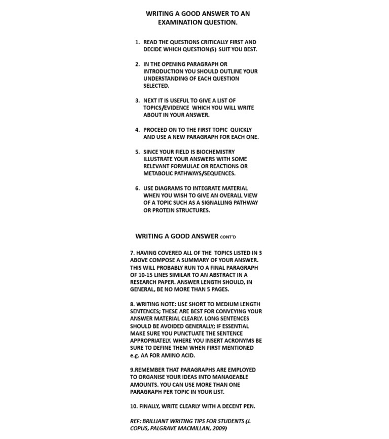 Writing A Good Answer To An Examination Question Pdf