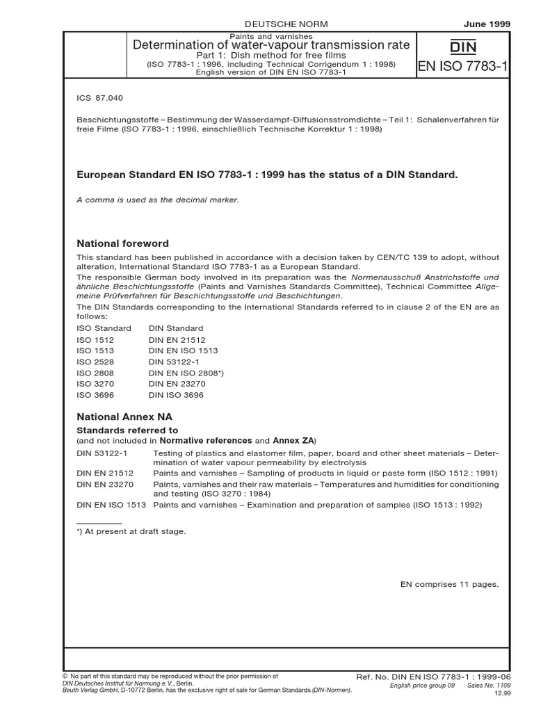 DIN EN ISO 7783-1 1999 | International Organization For Standardization ...