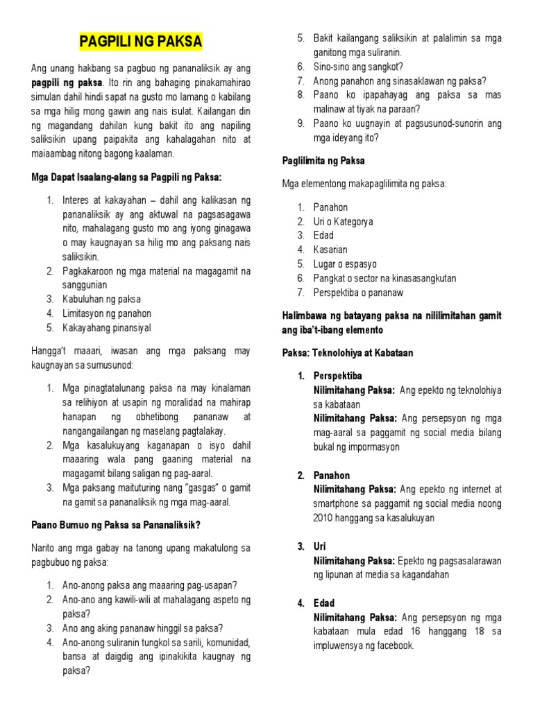 Pagpili NG Paksa | PDF