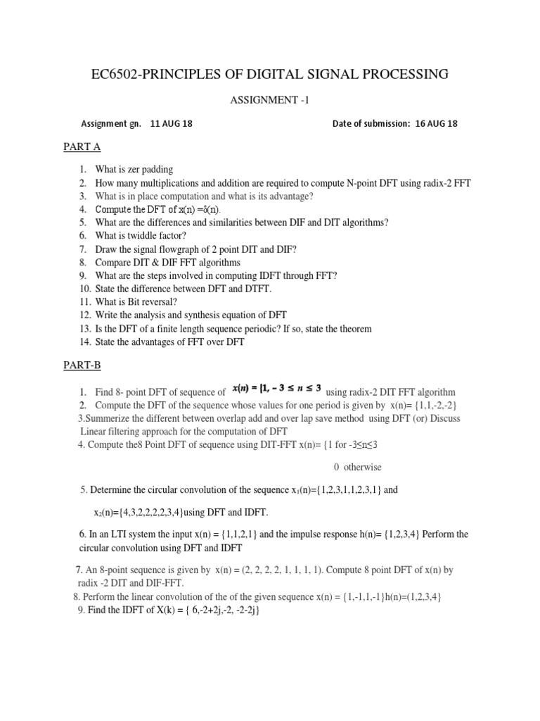 Ec6502-Principles of Digital Signal Processing: Assignment - 1 | PDF