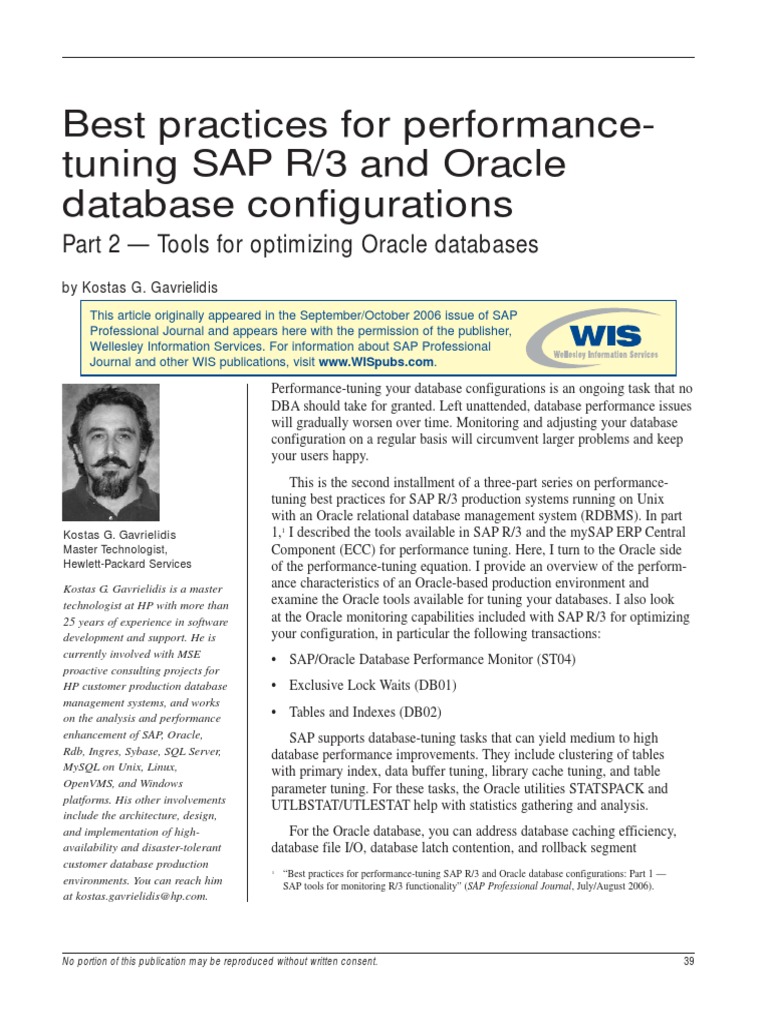 Best Practices For Performance - Tuning SAP R3 and Oracle Database | PDF | Oracle Database ...