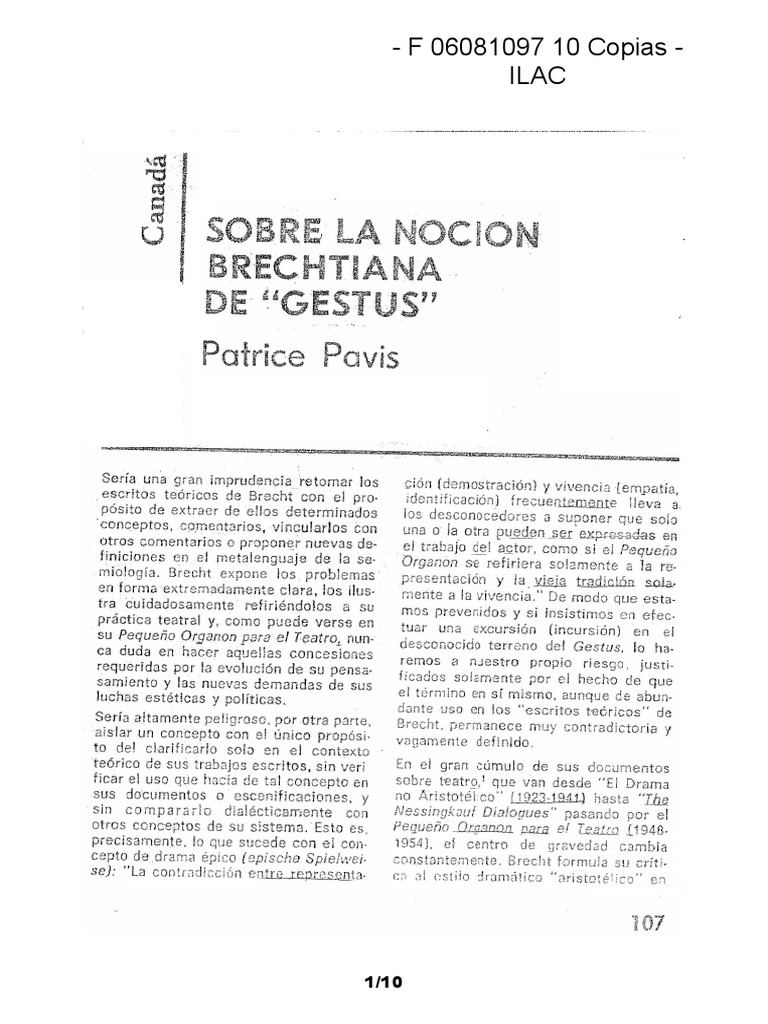 Pavis - Sobre La Noción Brechtiana de Gestus | PDF
