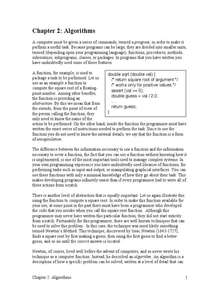 Chapter 2 Algorithms Abstraction By This We Mean That From Pdf