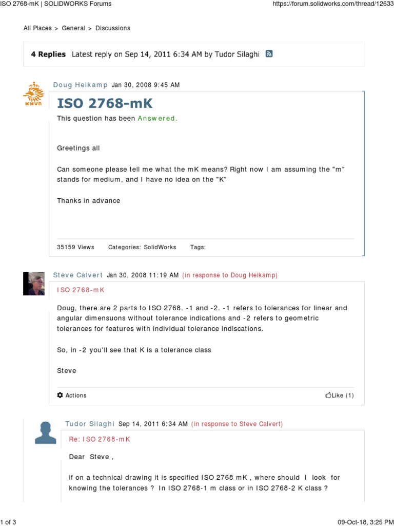 Iso 2768-Mk - Solidworks Forums | PDF | Engineering Tolerance ...