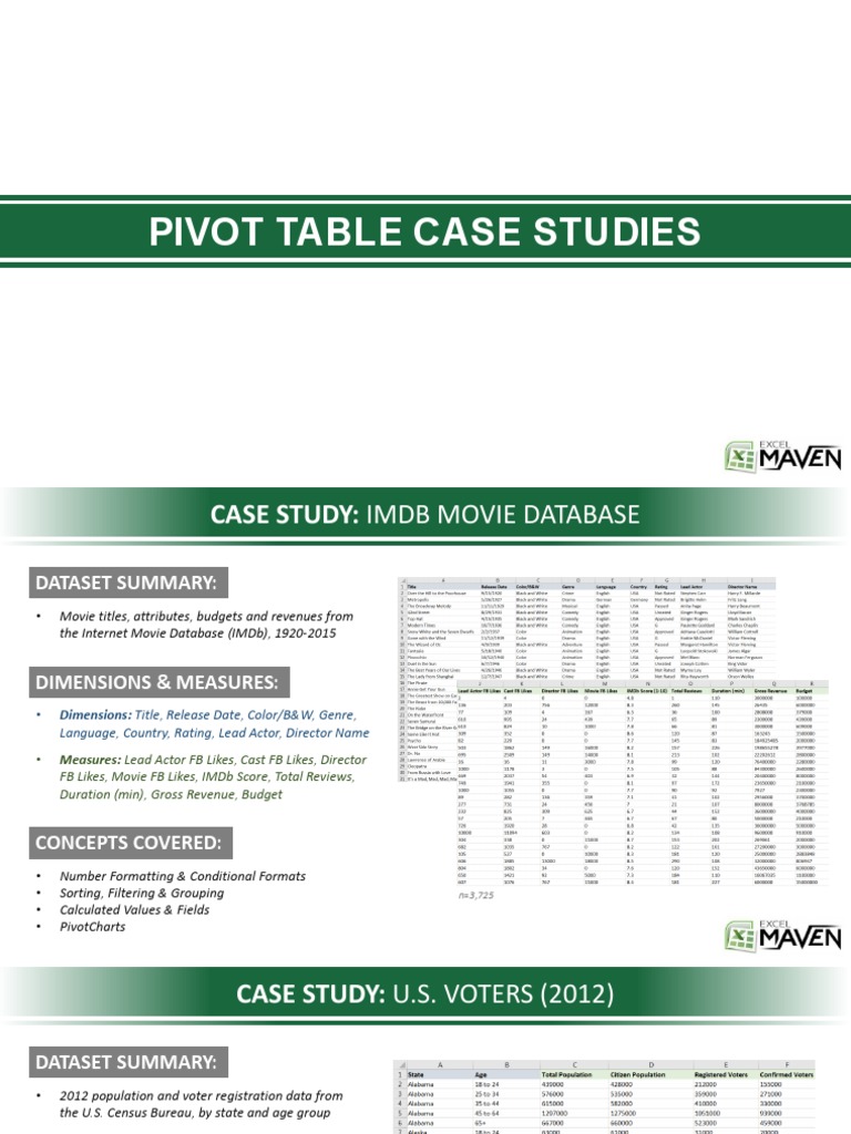 PivotTable Case Studies | PDF | Business