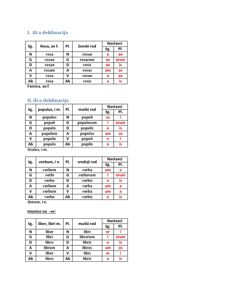 Latinski Deklinacije I Konjugacije | PDF