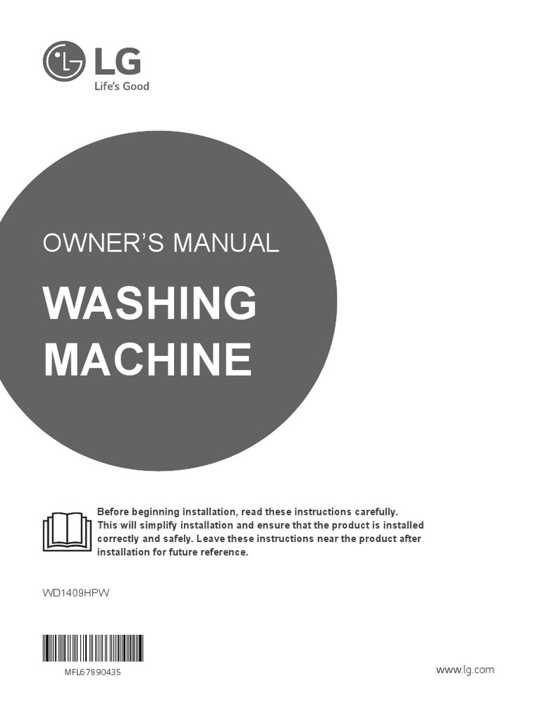 LG WD1409HPW Front Load Washer Dryer Combo User Manual | PDF | Washing ...