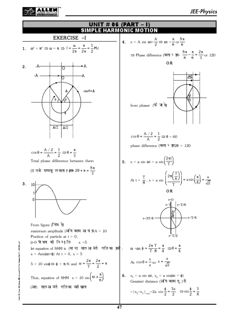 JEE Physics: Simple Harmonic Motion Solutions | PDF | Quantity | Physical Phenomena