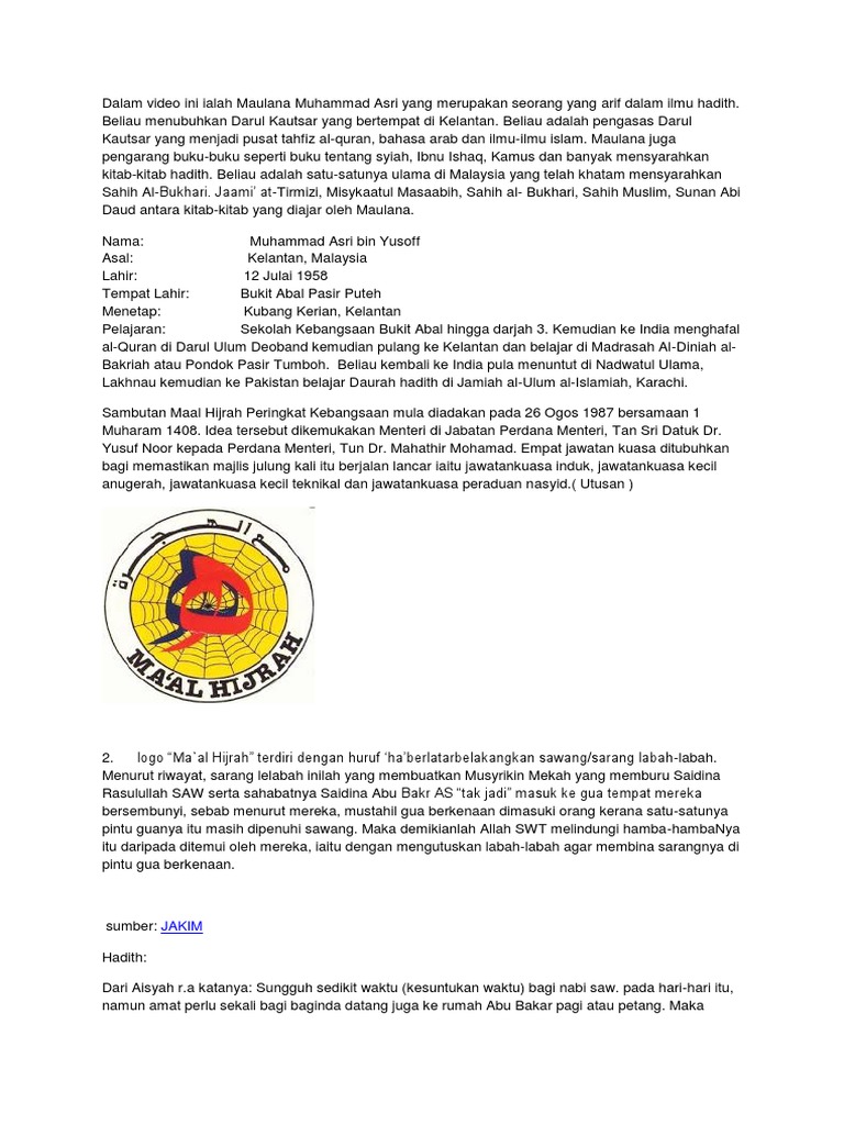 Dalam Video Ini Ialah Maulana Muhammad Asri Yang Merupakan Seorang Yang Arif Dalam Ilmu Hadith | PDF