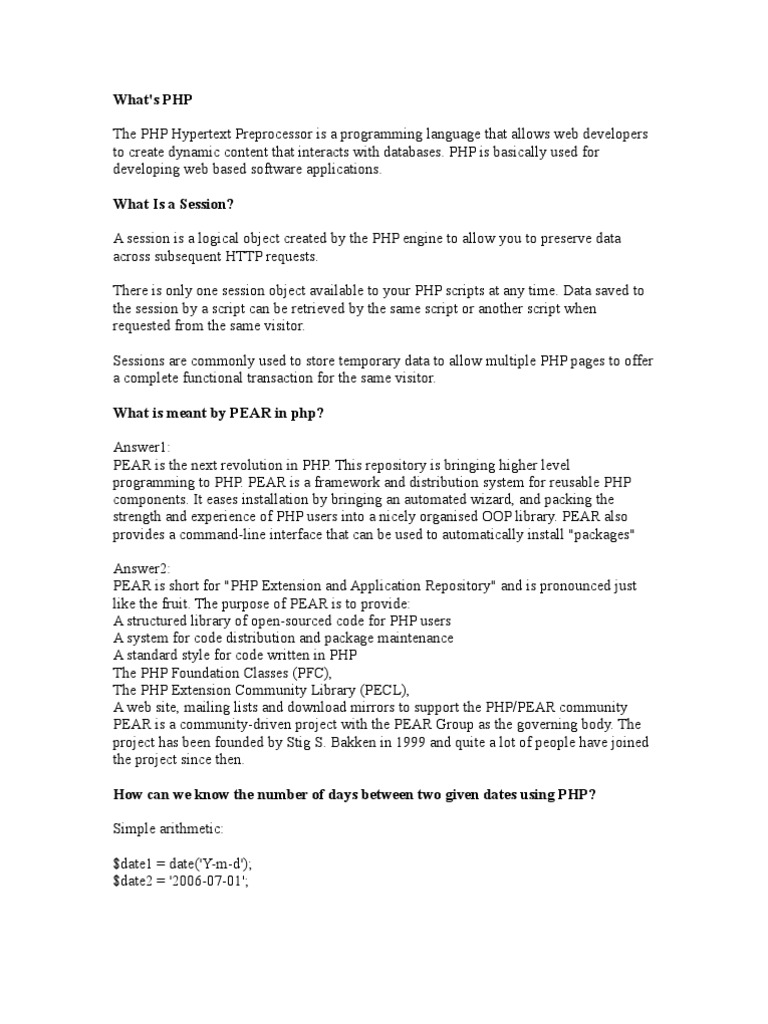 PHP Interview Questions by Ajay1kumar1 | PDF | Pear | Php