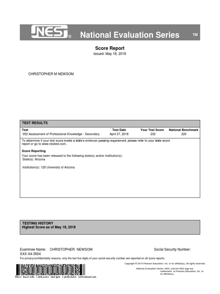 National Evaluation Series: Score Report | Download Free PDF | Multiple ...