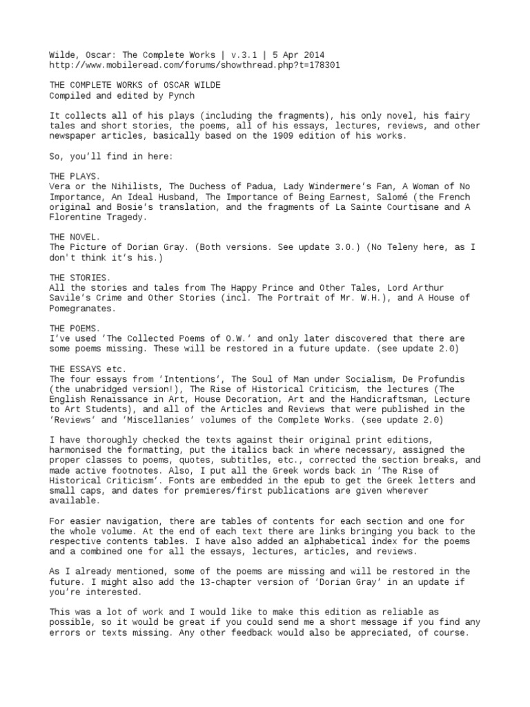 Wilde, Oscar - Complete Works | PDF | Oscar Wilde | Writing