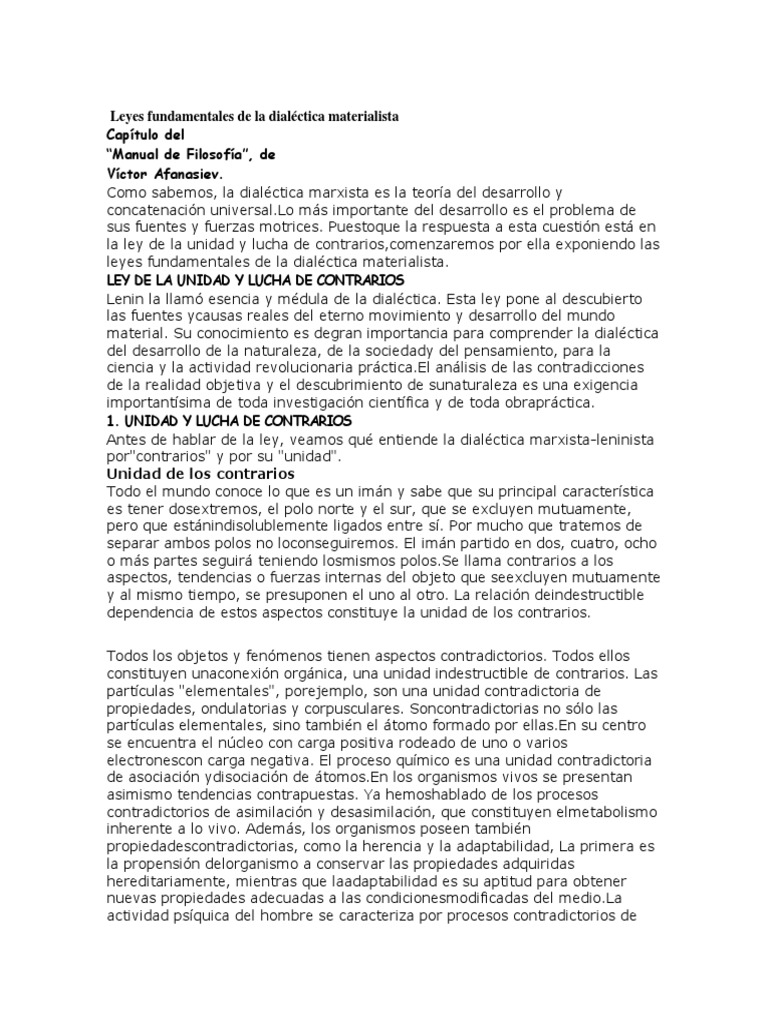 Leyes de la Dialéctica Materialista | PDF | Dialéctico | Materialismo