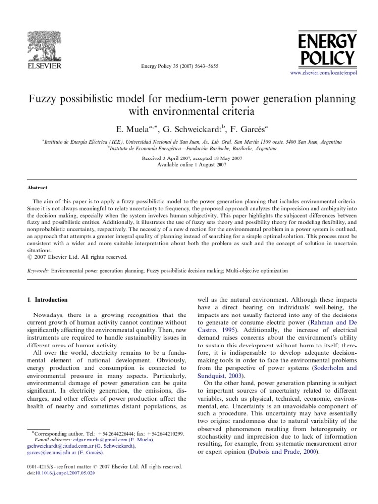 Fuzzy Possibilistic Model For Medium-Term Power Generation Planning With Environmental Criteria ...