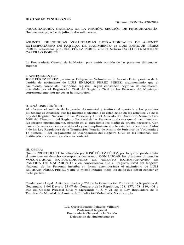 Clases de Dictamen | Regulación | Ley Pública