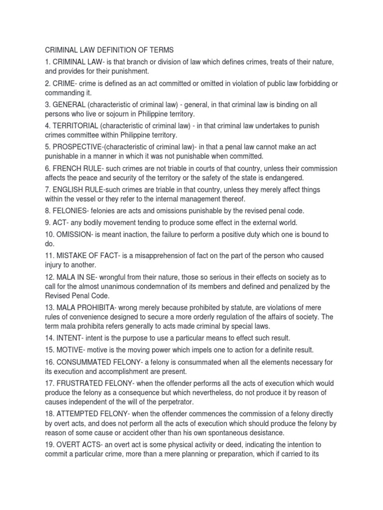 Criminal Law Terms and Def | PDF | Evidence | Crime & Violence