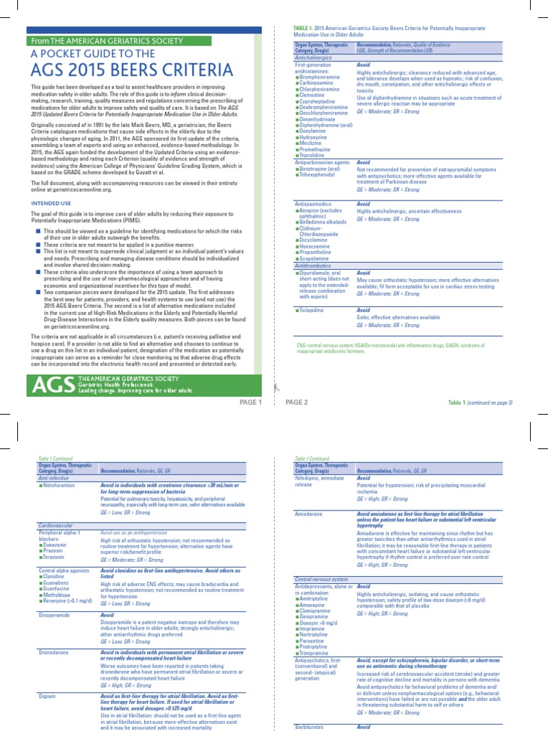 Pocket Guide To 2015 Beers Criteria PDF | PDF | Benzodiazepine ...