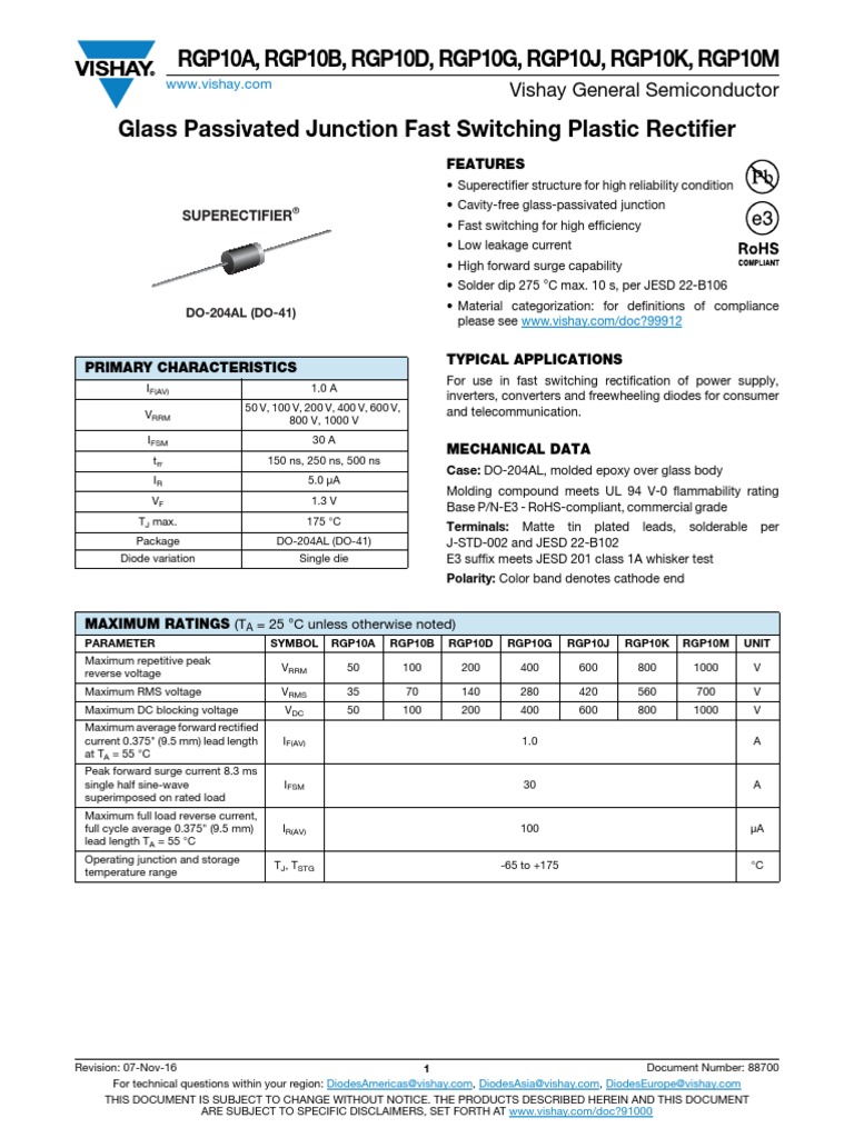 RGP10A, RGP10B, RGP10D, RGP10G, RGP10J, RGP10K, RGP10M: Vishay General ...