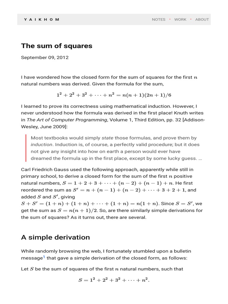 Deriving the Sum of Squares Formula | PDF | Calculus | Mathematical ...
