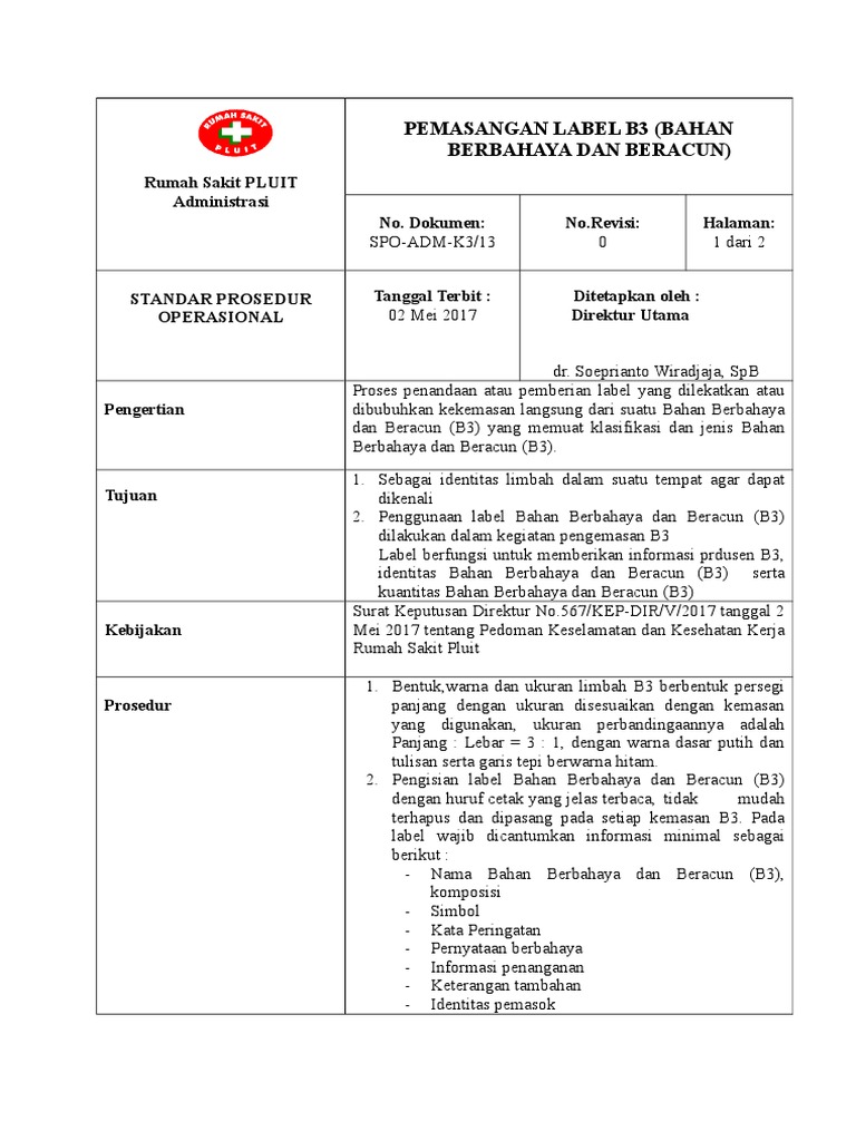 SPO Pemasangan Label B3 | PDF