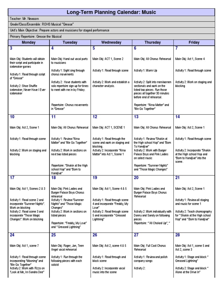 Long Term Planning Calendar | PDF | Entertainment | Performing Arts