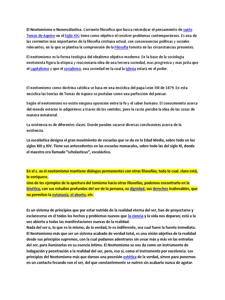 El Neotomismo o Neoescólastica | PDF | Teorías filosóficas ...