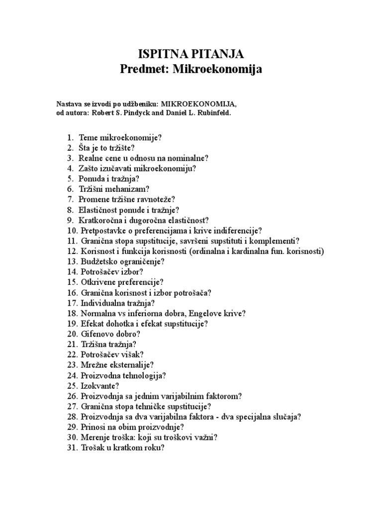 Ispitna Pitanja - Mikroekonomija | PDF