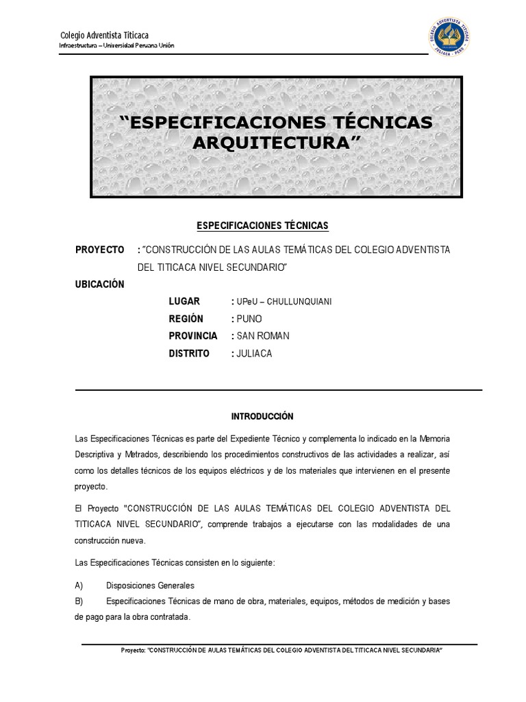 Especificaciones Tecnicas Arquitectura | PDF | Hormigón | Aluminio