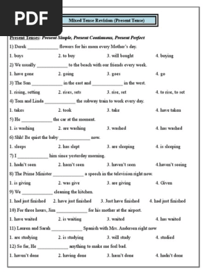 Mixed Tense Revision Present Simple Present Continuous Revision