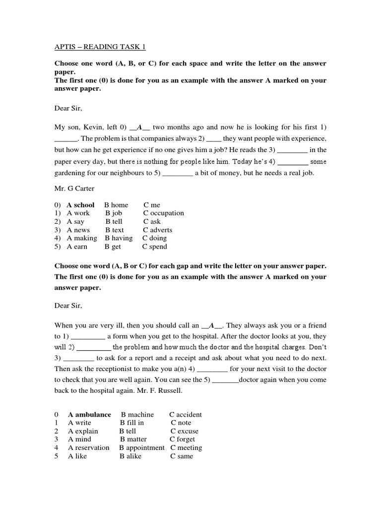 Aptis - Reading Task 1 | PDF