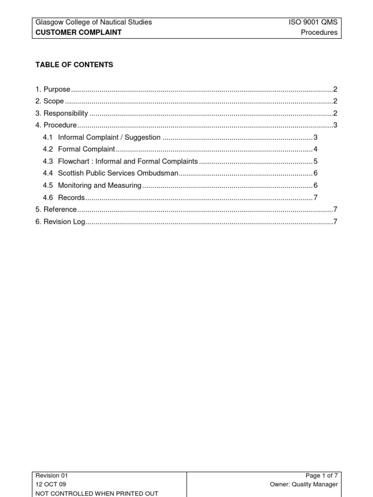 Customer Complaint Procedure | Quality Management System | Complaint