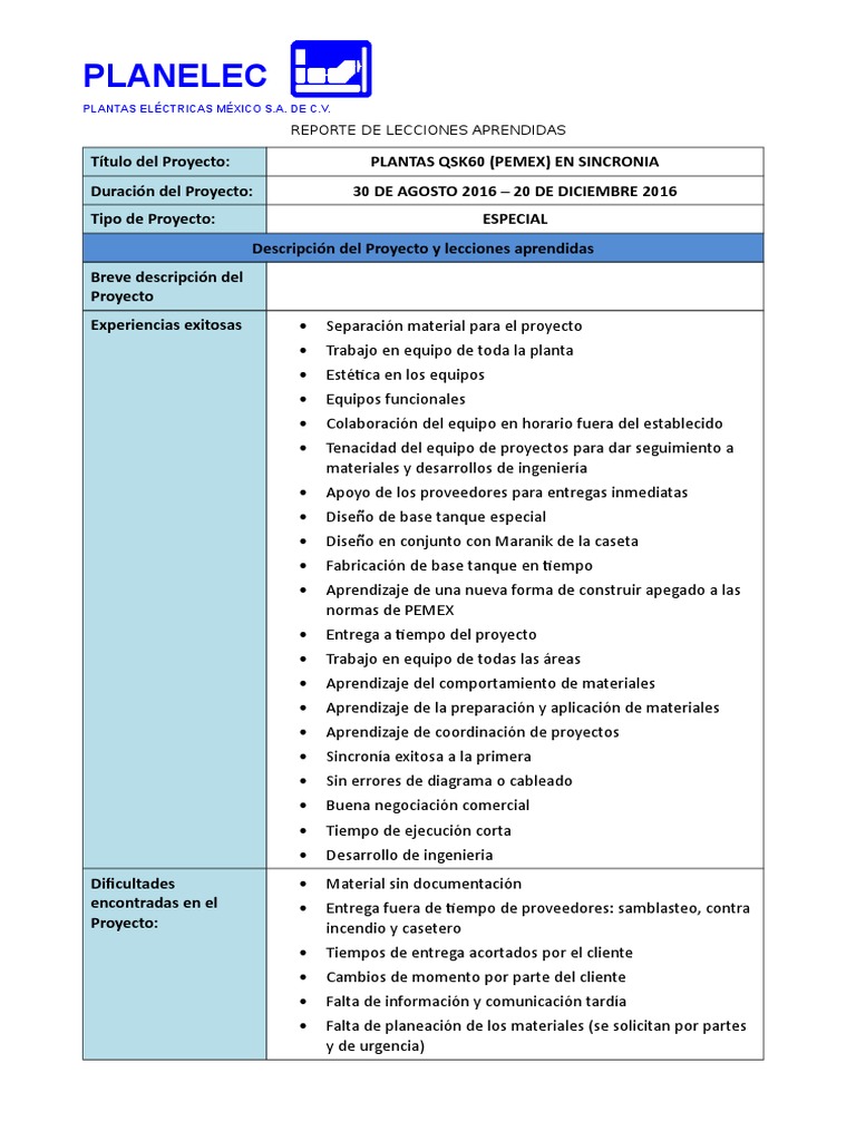 Lecciones Aprendidas Pemex | PDF | Planificación | Business