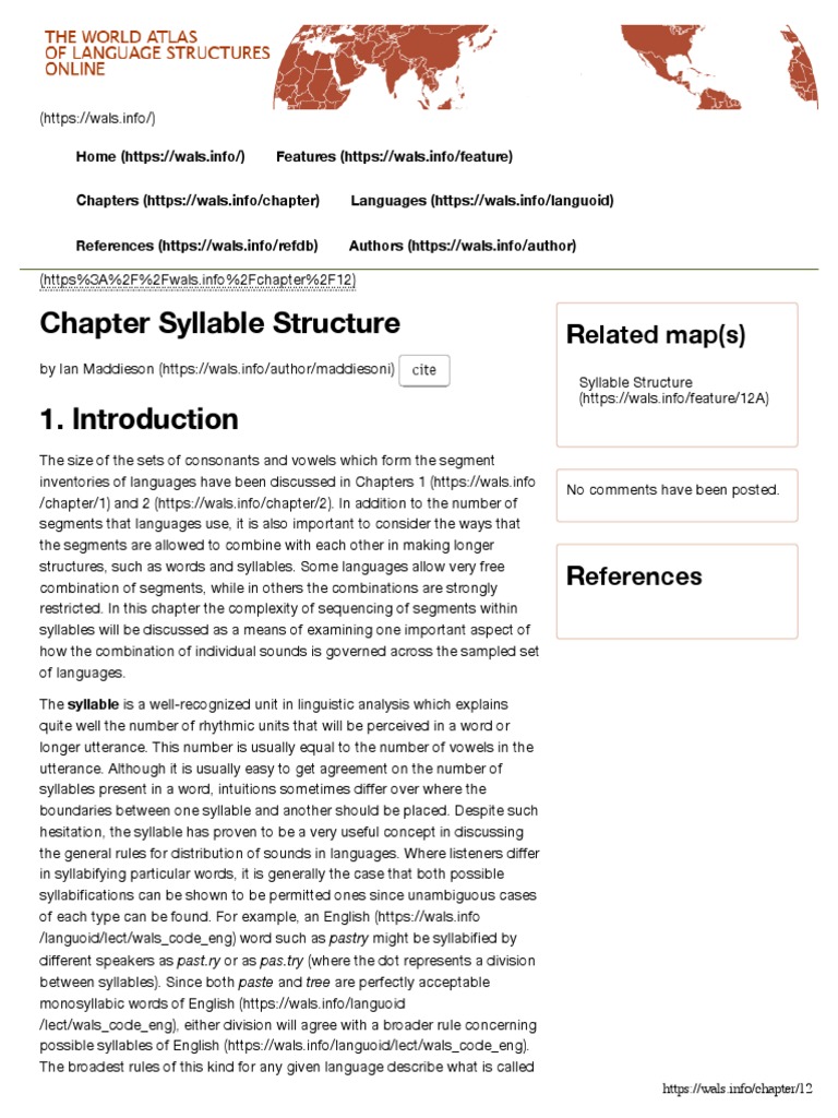 Chapter Syllable Structure: Related Map(s) | PDF | Syllable | Consonant