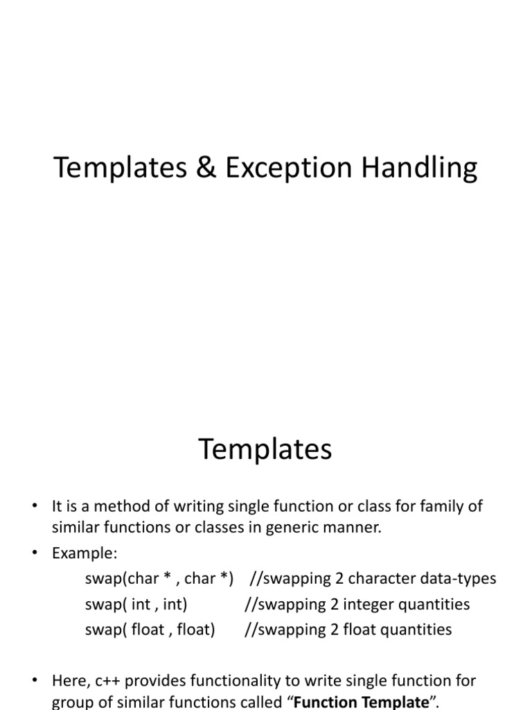 Templates And Exception Handling Pdf