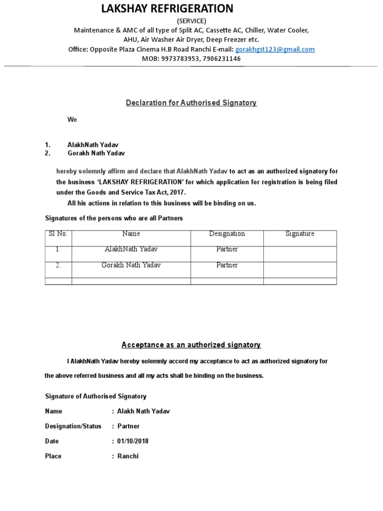 Authorized Signatory | PDF
