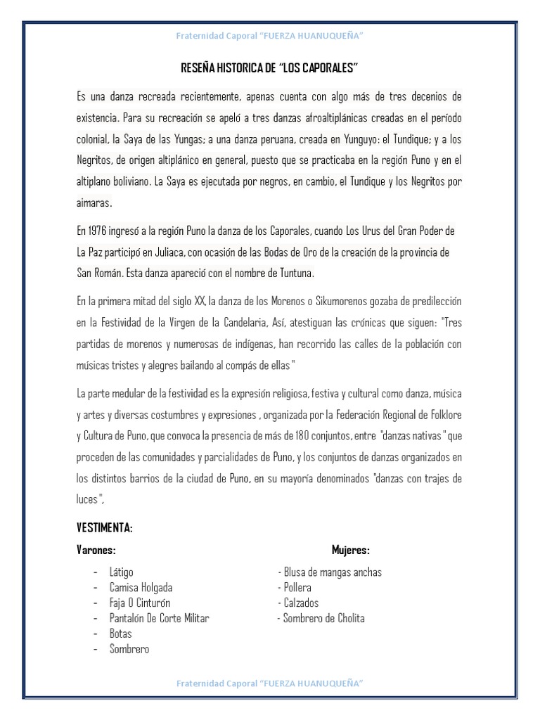 Reseña Histórica De Los Caporales Fh Pdf