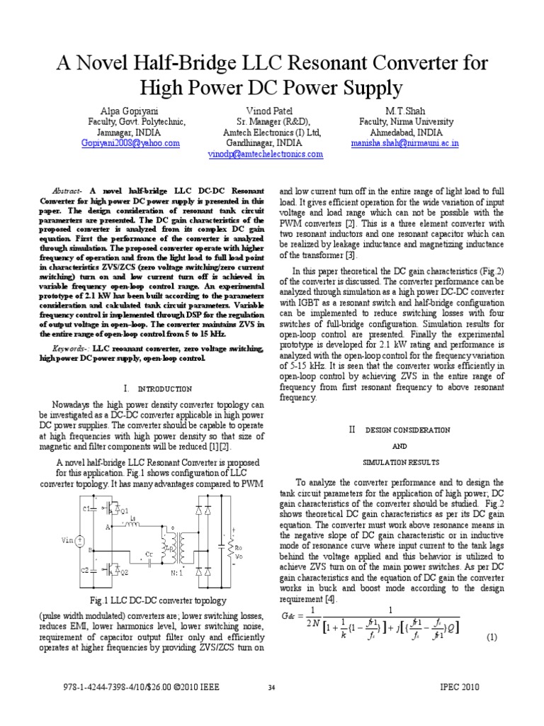 Half-Bridge LLC Resonant Converter For High Power DC Power Supply PDF ...