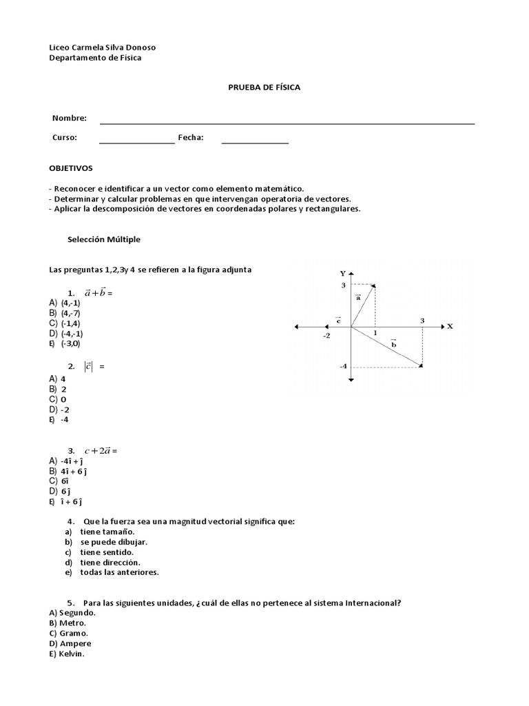 Prueba de Física | PDF | Vector Euclidiano | Análisis matemático