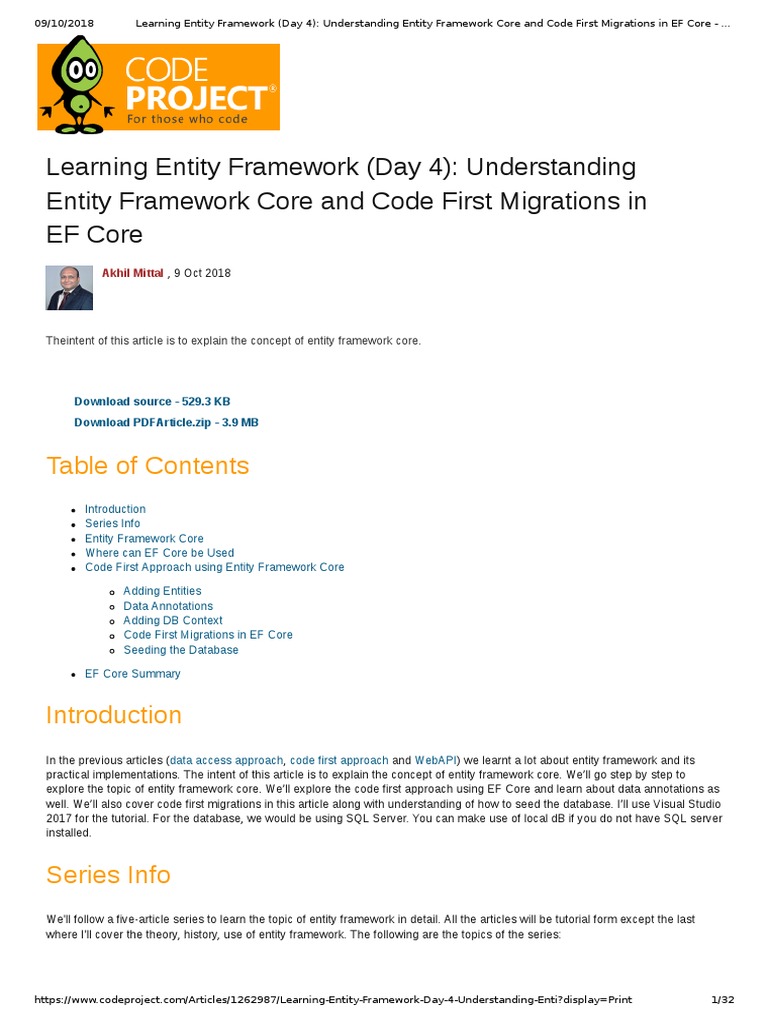 Learning Entity Framework Day 4 Understanding Entity Framework Core And Code First 