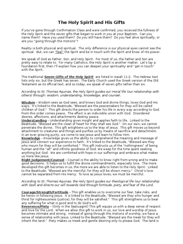 Understanding the Holy Spirit's Gifts | PDF | Courage | Seven Deadly Sins