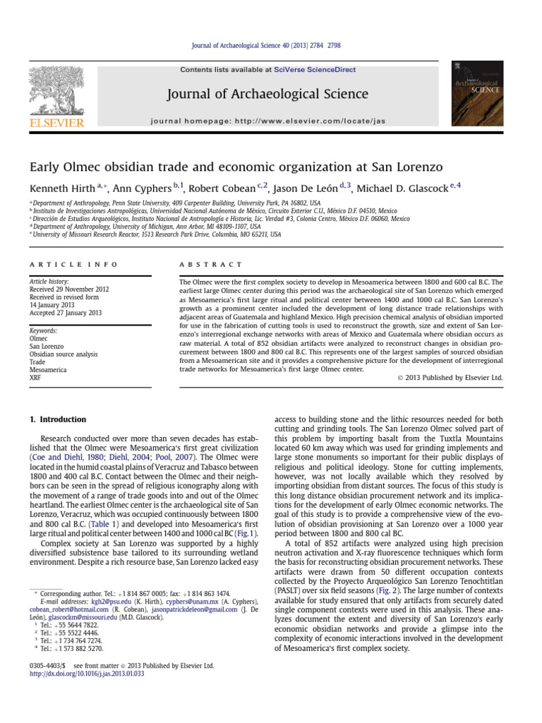 Early Olmec Obsidian Trade and Economic PDF | PDF | Mesoamerica | Nature