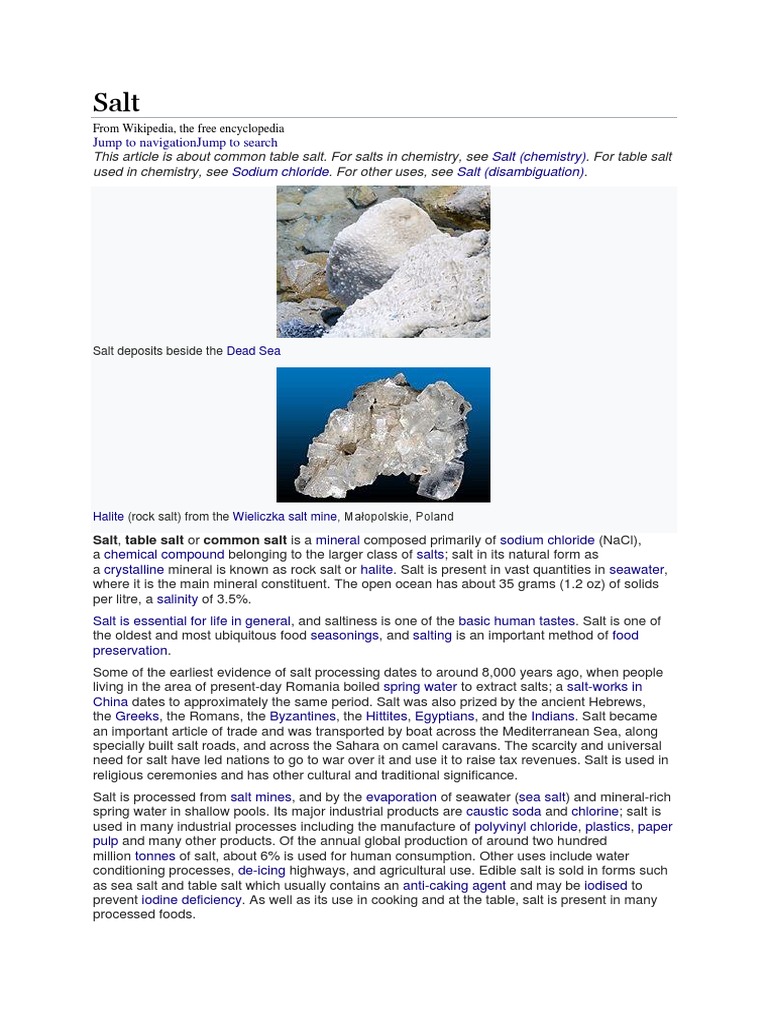This Article Is About Common Table Salt. For Salts in Chemistry, See ...