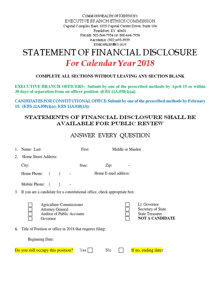 2018 Statement of Financial Disclosure | PDF | Investing | Marriage