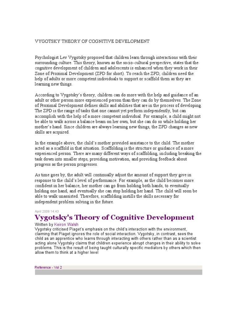 Vygotsky's Zone of Proximal Development and Scaffolding | PDF ...