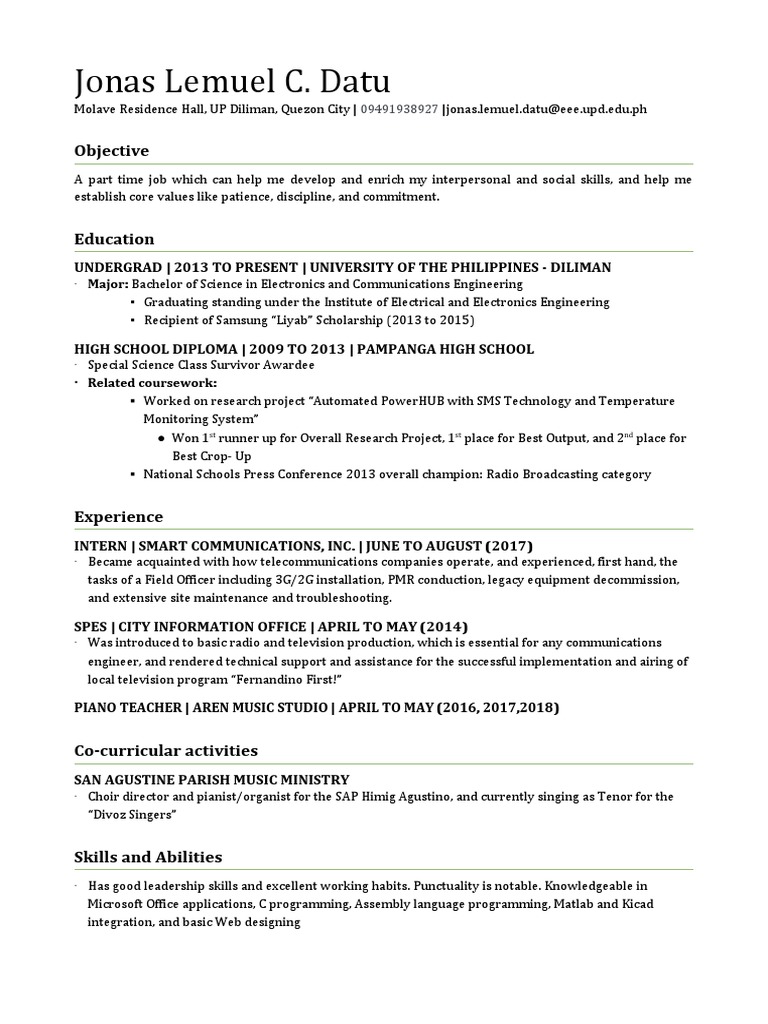 DATU Jonas Lemuel - Resume PDF | PDF