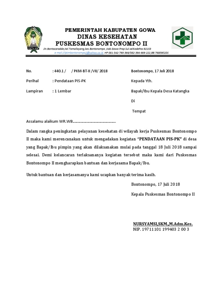 Surat Penyampaian PIS PK | PDF