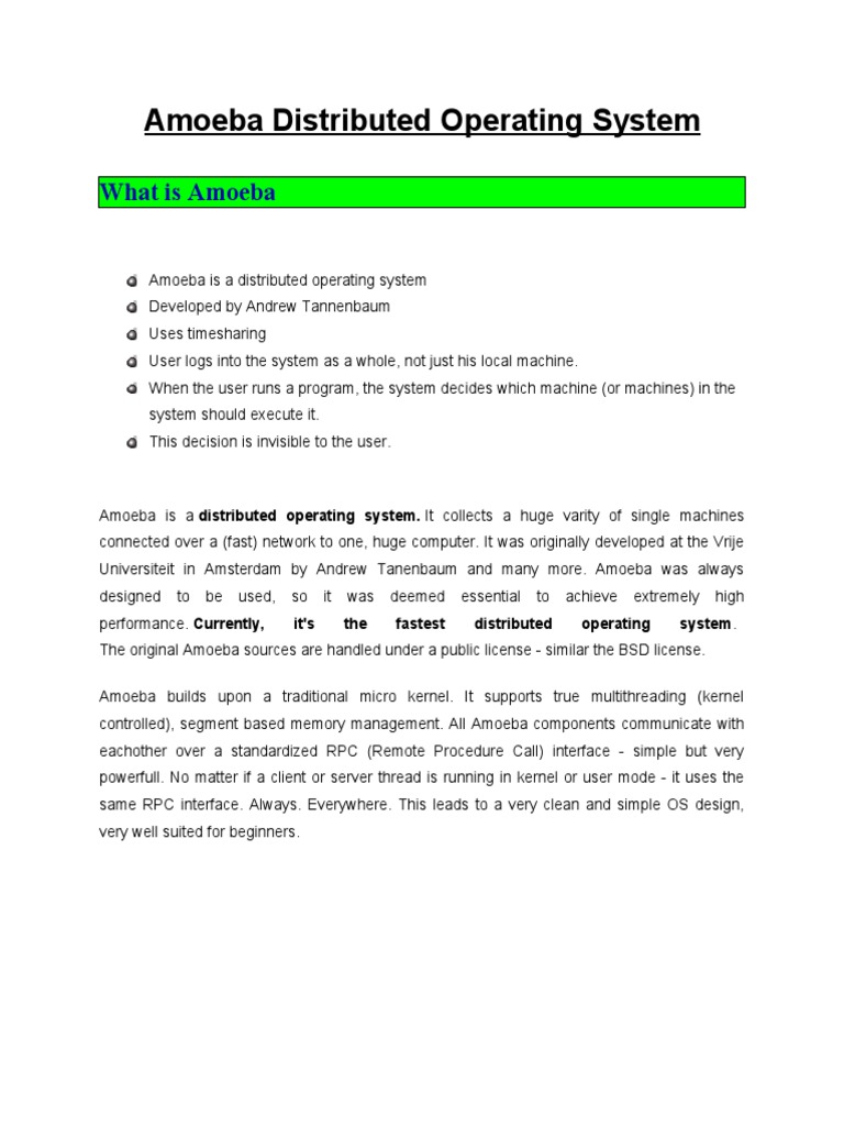 Amoeba Distributed Operating System Pdf Areas Of Computer Science