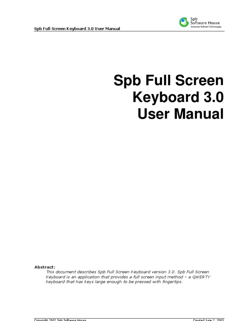 SPB Full Screen Keyboard User Manual | PDF | Computer Keyboard | Personal Computers